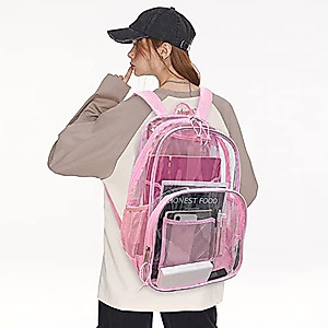 MIRLEWAIY Lightweight durable See Through Book Bag Stadium Approved Schoolbag Heavy Duty Mesh school Backpack with Inner Compartment, Pink