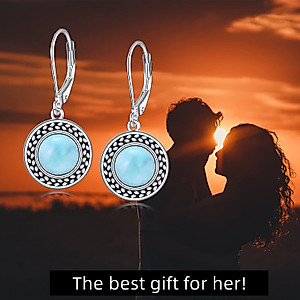 TIGER RIDER Blue Sea Stone Moonstone 925 Sterling Silver Larimar Earrings for Women, Rhinestone Round Crystal Jewelry for Mother s Day Gift, Exquisite Geometry Pendent Earrings