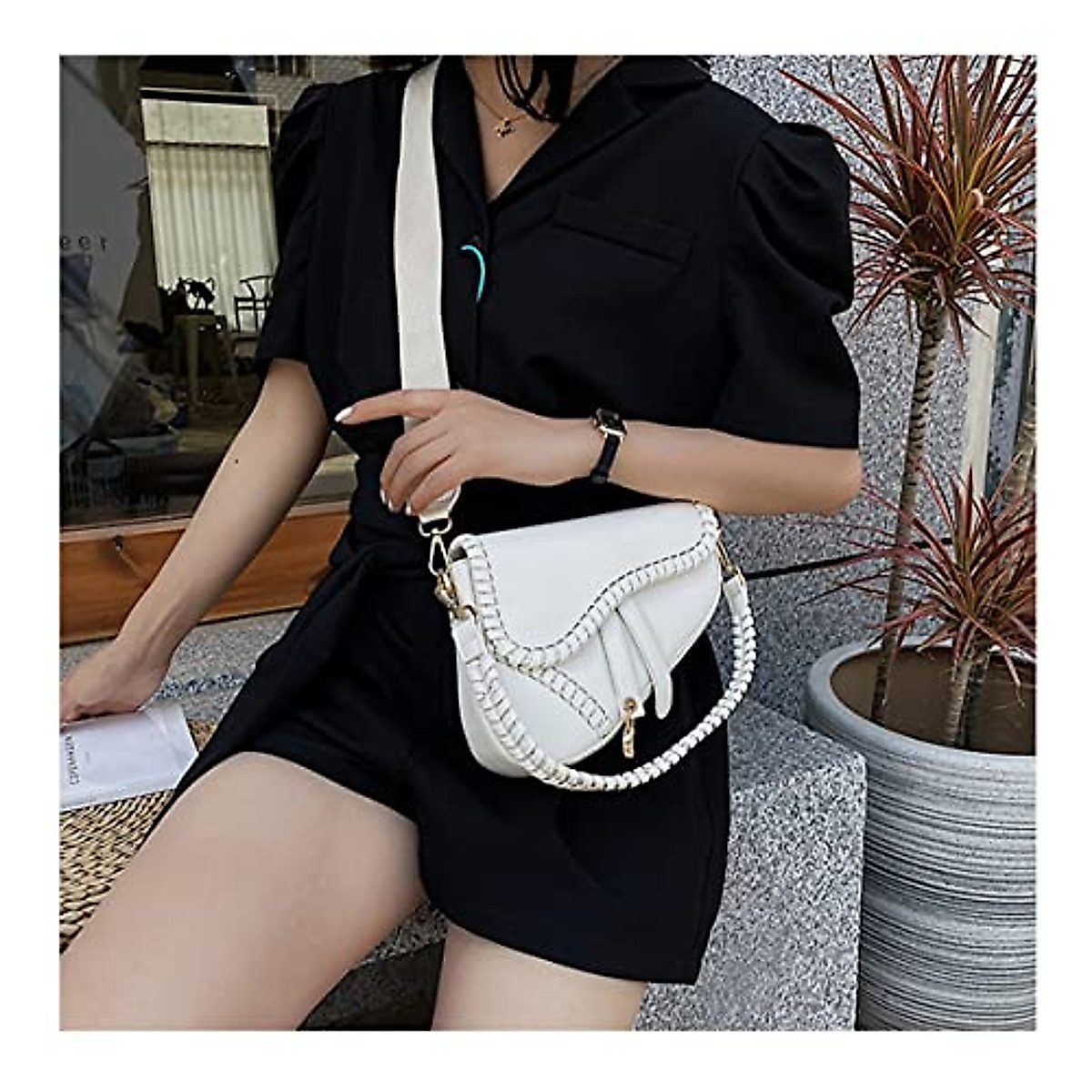 ANLJED Women Trendy Saddle Shoulder Bag Clutch Purse Underarm Handbag Satchel HandBag Crossbody Bag