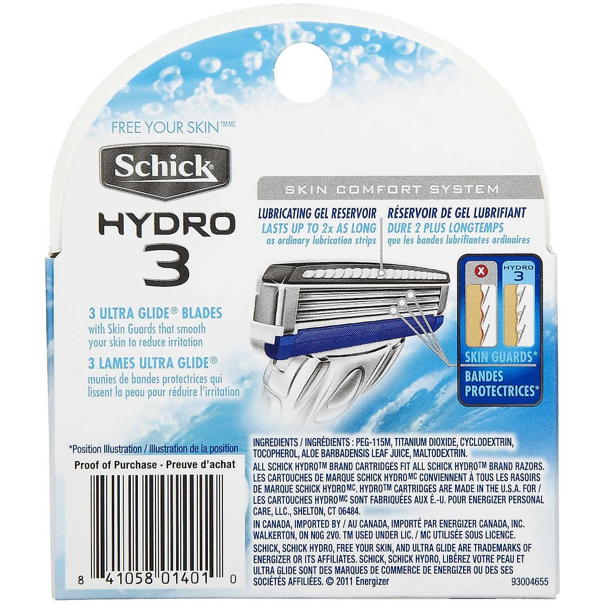 Schick Hydro 3 Blade Razor Cartridge Refill-4 ct