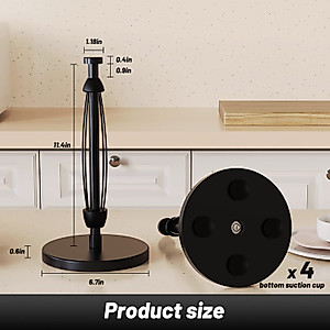 VEHHE Black Paper Towel Holder Countertop, Perfect Tear Paper Towel Holder Stand with Suction Cups, Bathroom Paper Towel Holder Made of Stainless Steel for Easy One-Handed Operation|Black