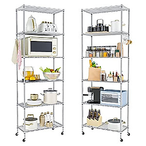 Himimi Heavy Duty 6-Tier Wire Shelving Unit with Wheels - Durable Metal Storage Rack for Garage, Kitchen, Office, and Pantry - Easy Assembly, Rolling Steel Shelves, Silver