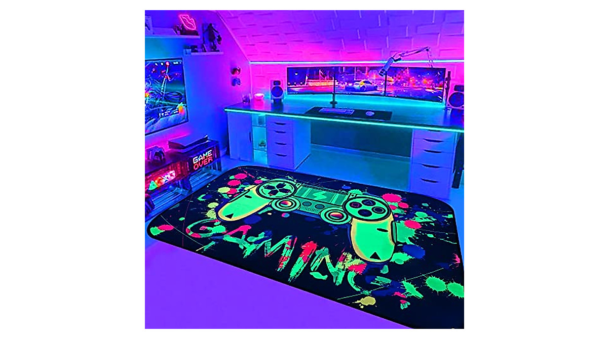 Gaming Room Decor Rug Gamer Rugs for Bedroom UV Reactive Blacklight ...