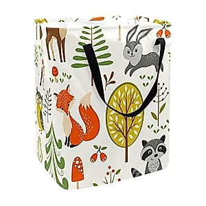 Forest Animals Print Collapsible Laundry Hamper, 60L Waterproof Laundry Baskets Washing Bin Clothes Toys Storage for Dorm Bathroom Bedroom
