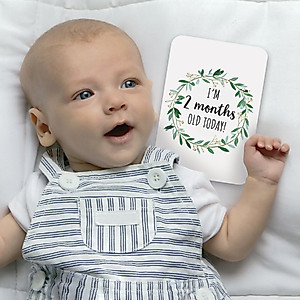 CoCreative Design Newborn Baby First Year Progress Report Cards (Set of 26) - Unique Shower Prop Gift with Cute Sayings and Floral Wreath Prints - Perfect for New Moms and Parents