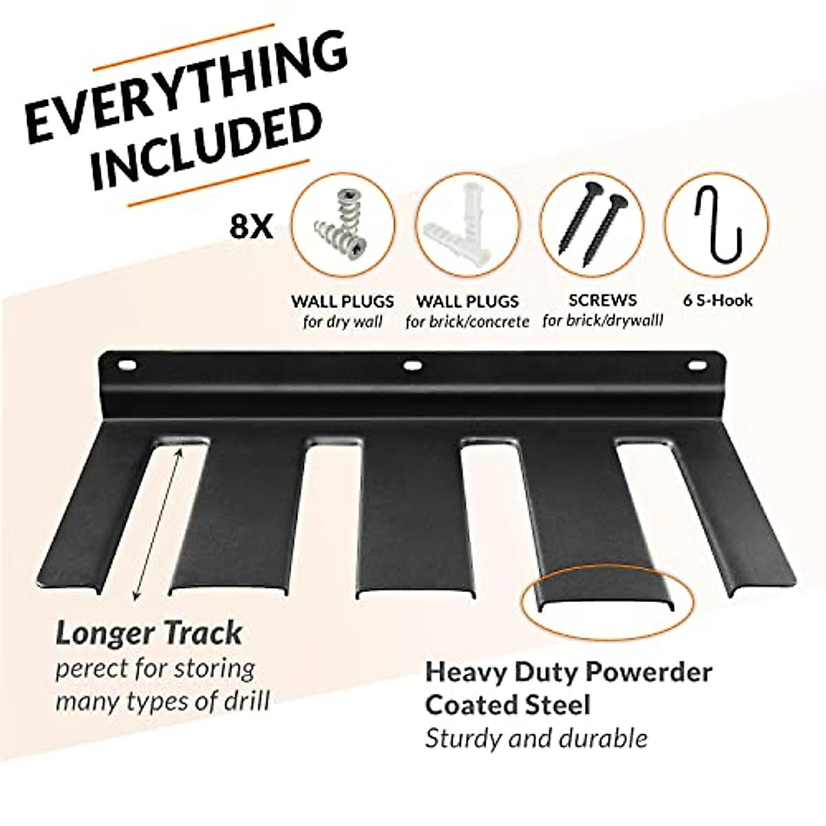 P-Aladin Power Tool Organizer, Drill Holder with 6 Hooks, Charging Station with Bit Storage Rack Shelf Wall Mount, Holds 4 Drills, Batteries, Tools for Garage, Home, Workshop, Shed