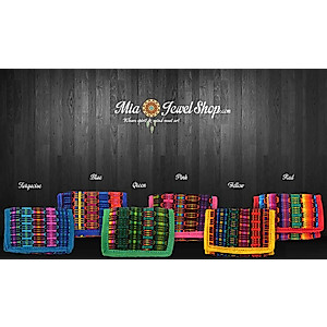 Mia Jewel Shop Multicolored Woven Striped Slim Soft Trifold Wallet Coin Purse with Card Slots - Womens Unisex Fashion Handmade Bags Boho Travel Accessories (Turquoise)