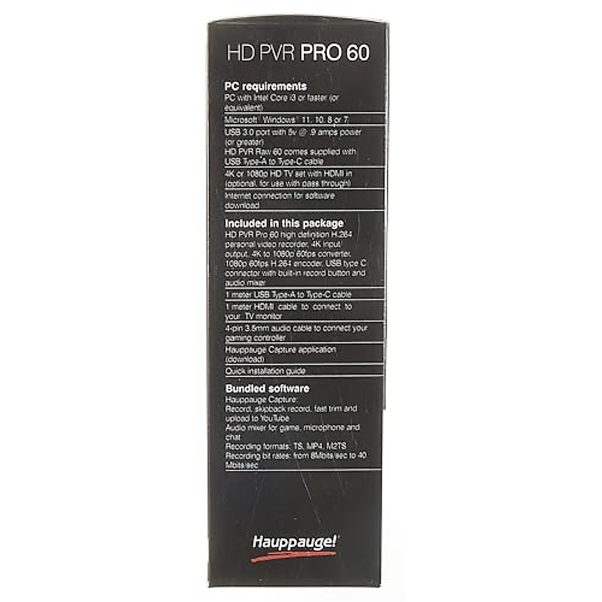 HAUPPAUGE HD PVR Pro 60 HD 4K in/Out 1080P 60fps Capture and Streaming PC Connected and Stand Alone for Zoom Skype YouTube Live and Twitch 1684