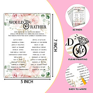 Bridal Shower Game Set - Would She Rather Party Cards for Wedding - Floral Wedding Party Favor Decor - Blush Pink Engagement/Bachelorette Party Games Supplies & Activities - 30 Game Cards(C02)