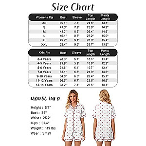 Satin Pajamas for Womens, Silk Pajamas 2 Pcs Button Down Sleepwear Short Sleeve Loungewear Outfit for Womens, D White Heart, US S