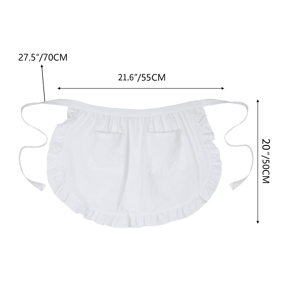 Tosewever Waist Aprons for Women with Pockets, Waitress Costume Apron for Party Cooking Kitchen (Waist Style, White)