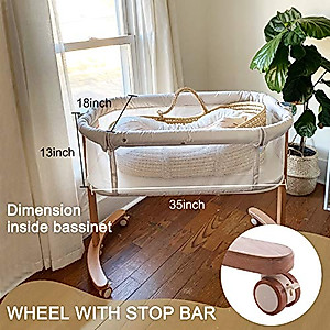 Baby Bassinet Bedside Sleeper, Baby Bed Co-Sleeper with Wheels Storage Basket, Portable Bedside Crib All Mesh, Bedside Bassinet for Baby, Infant Newborn Girl Boy, Adjustable Canopy with Toys