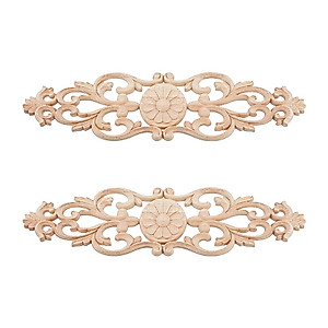 SUPERFINDINGS 2Pcs 320x82mm Wood Carving Decal Log Color Unpainted Home Furniture Decor Flower Pattern Natural Solid Decorative Wood Carved for Furniture Doors Walls Ornamental Decor