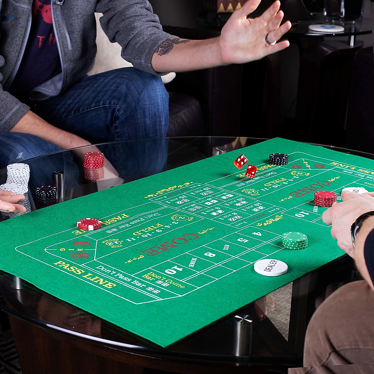 Brybelly Double-Sided Craps Table & Roulette Casino Felt | Convenient, Space-Saving 36" x 18" Roll-up Casino Gambling Tabletop Mat | Smooth 2mm Mini-Felt for Coffee Table Texas Hold 'Em & Blackjack