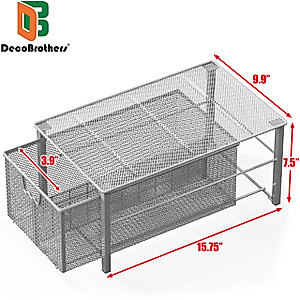 DecoBros Mesh Cabinet Basket Organizer with Split Card, Silver (Large - 10 x 15.8 x 7.5)