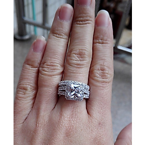 Wuziwen 4Ct Engagement Rings for Women Sterling Silver Cubic Zirconia Wedding Bridal Ring Set Size 7