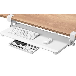 ETHU Keyboard Tray, 26.77" X 11.81" Large Size Keyboard Tray Under Desk with C Clamp-on Mount Easy to Install, Computer Keyboard Stand, Ergonomic Keyboard Tray for Home and Office (White)