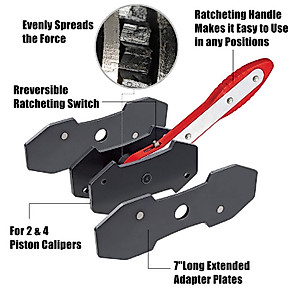 JOJOY LUX Brake Caliper Press Tools, 360 Degree Automotive Swing Ratchet Expander Wrench Brake Pad Spreader Tool with Extra 2PCS Large Plates for Single Twin Quad Sextuplet Piston Disc Brake Caliper