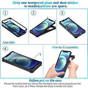 iPhone 12 Mini Case, ORETech Heavy Duty Shockproof Cover with 2 Tempered Glass Screen Protectors - 5.4" Black