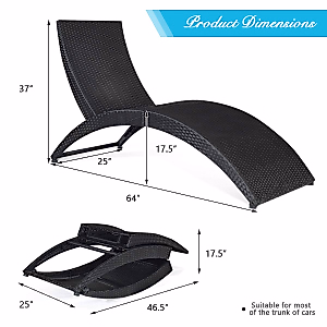 Tangkula Foldable Patio Lounge Chair, Outdoor Rattan Lounger Chaise, Portable Patio Chaise with Cushion, All-Weather Wicker Furniture for Garden Lawn Balcony Backyard Poolside (1, Turquoise)