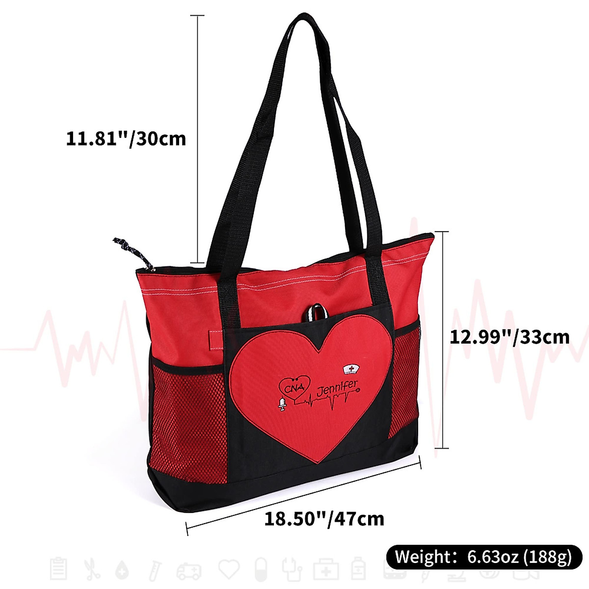 KRFITYA Personalized Nurse Tote Bag, CNA, RN, LPN Custom Heart Stethoscope Initials Gift Embroidered Medical Tote Bag