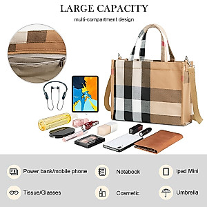 Canvas Tote Bag for Women,Zipper Crossbody Handheld Bag Travel Tote Handbag Shoulder Bag with Purse Satchel Bag (Brown)