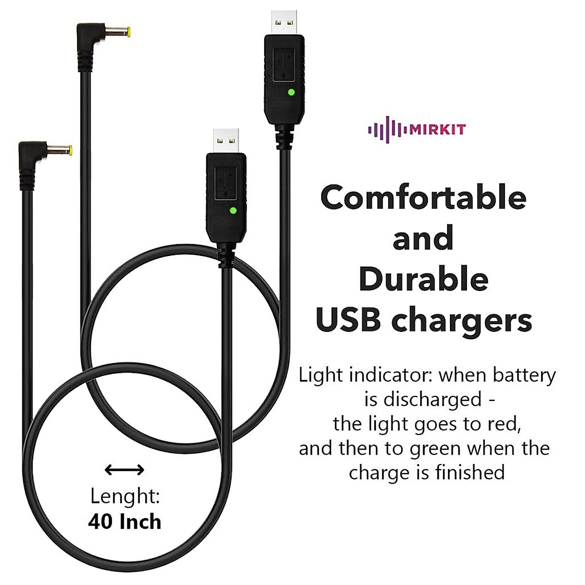 MIRKIT 2pc UV5R Battery BL-5 3800mAh & 2pc 2.5 mm USB Charger Cables with Lanyards Mirkit for Two Way Radio Compatible with Baofeng UV-5R BF-F8HP UV-5RX3 UV-5RTP UV-5X3