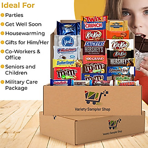 Chocolate Candy Variety Pack Gift Box - 50 Fun Size Candy Bars Assortment - Adult Chocolate Gifts for Women, Birthday, College Care Package
