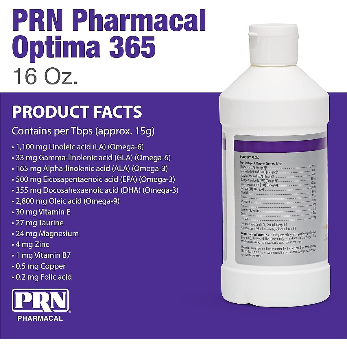 PRN Pharmacal OPTIMA 365 - Essential Fatty Acids Nutritional Supplement for Cats & Dogs - With Omega-3, Omega-6, Omega-9, & Other Vitamins & Minerals to Support Overall Pet Health - 16 Fl Oz