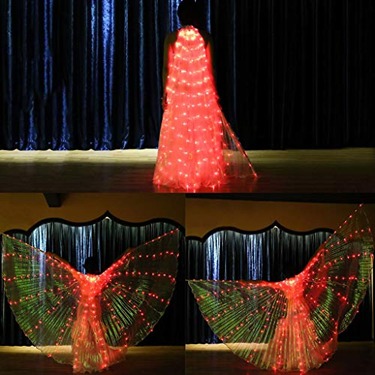 Cegduyi Women LED Belly Dance Wings Colorful Butterfly Wings with Telescopic Stick Performance Clothing
