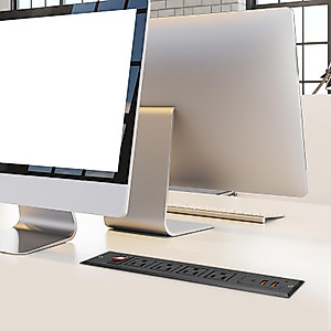 Recessed Power Strip with Type C 20W PD Fast Charge Desk Power Outlet 4 Outlets 2 USB and 1 USB C Built in Furniture Extension Power Plug for Dorm Office (Black)