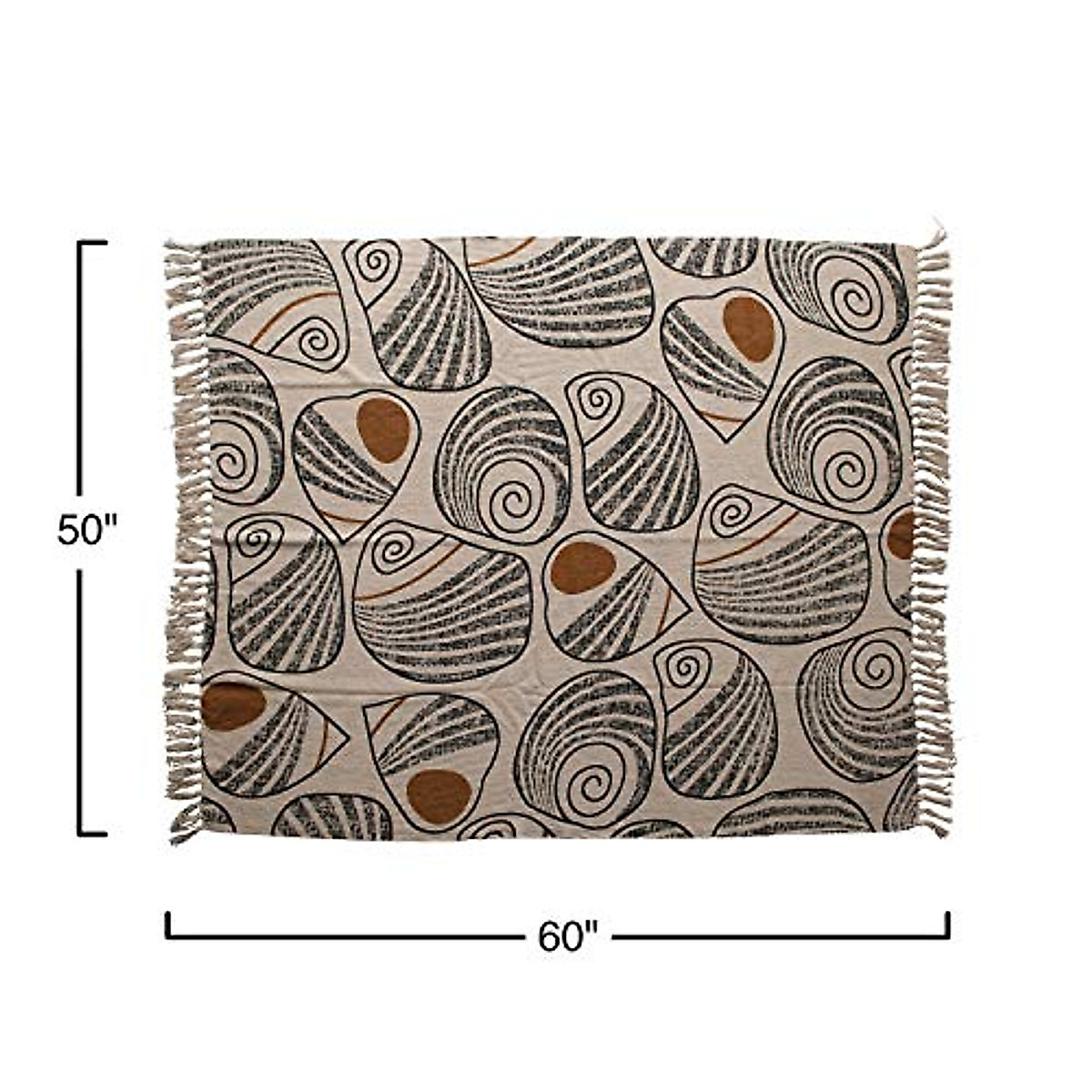 Bloomingville Multi Color Cotton Blend Printed Blanket with Fringe Throw