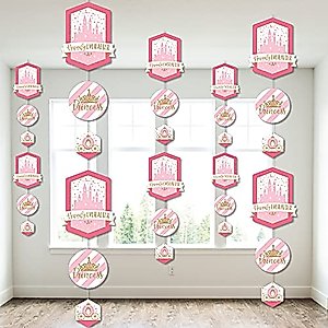 Big Dot of Happiness Little Princess Crown - Pink and Gold Princess Baby Shower or Birthday Party DIY Dangler Backdrop - Hanging Vertical Decorations - 30 Pieces