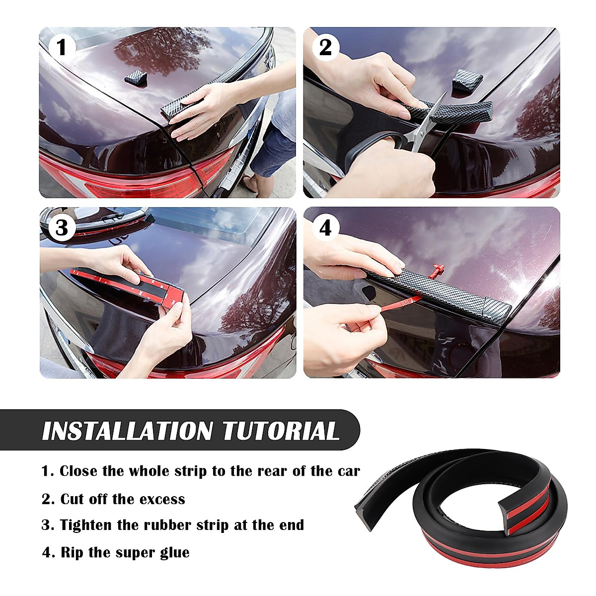 4.9Ft Car Rear Spoiler - 3D Glossy Roof Spoiler Trunk Spoiler Lip Car Exterior Accessories - Punch-Free Installation - Universal Side Skirt Tail Fin Spoilers for Cars Trucks SUVs (Black)