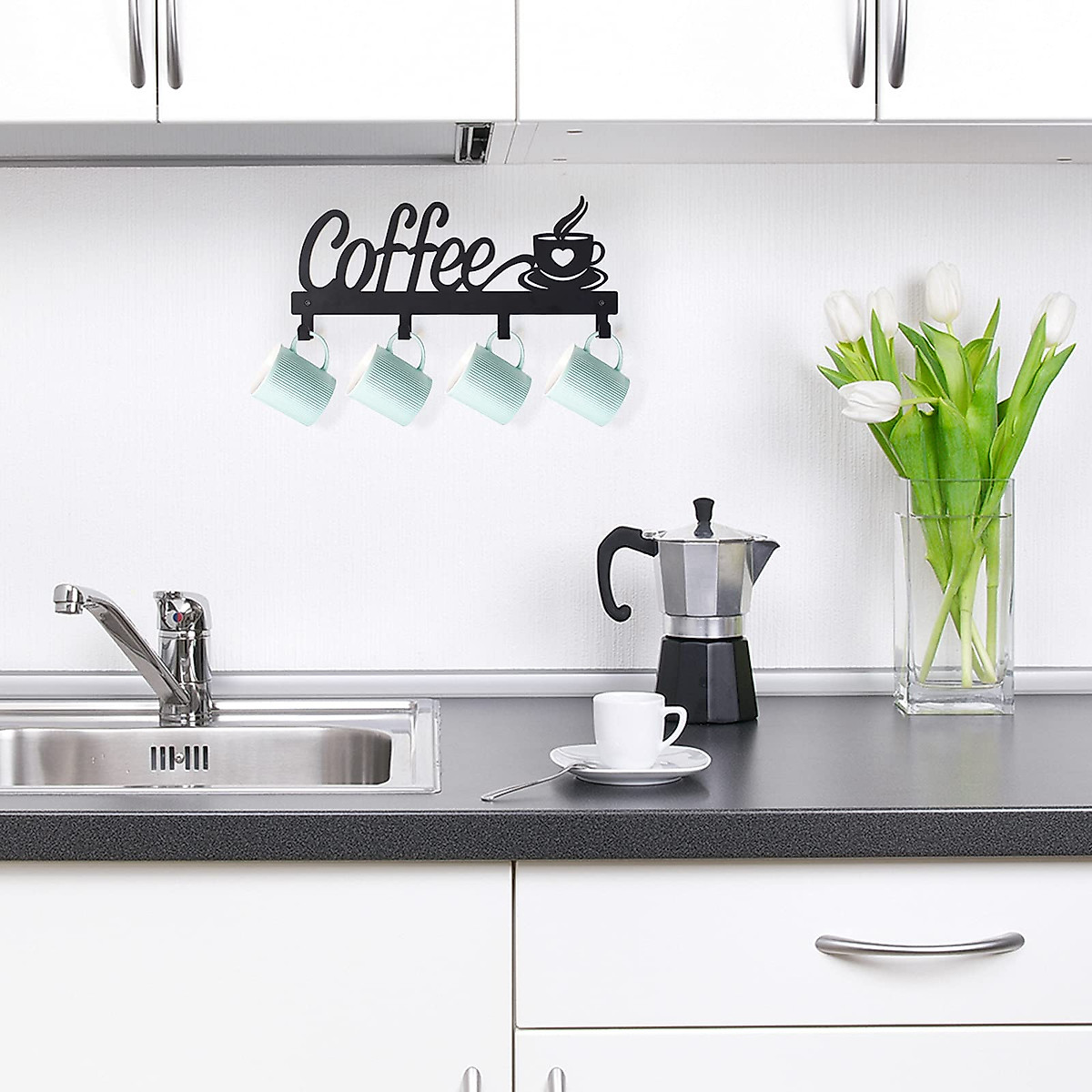 CUKE2BEET Wall Mounted Coffee Mug Holder, Wall Coffee Mug Rack Cup Holder Rack Mug Organizer Rack Coffee Mug Hanger for Coffee Bar, Kitchen Utensils Display