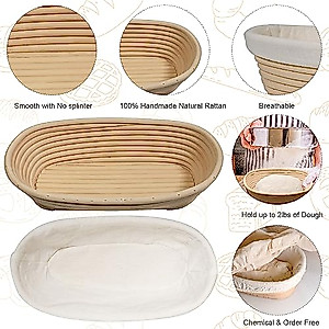 Unihopper 10 Inch Oval Bread Proofing Basket Set of 2 with Linen Liner, Dough Scraper, Basting Brush and Flouring Stencils Baking Supplies for Sourdough Bread Making Fermentation