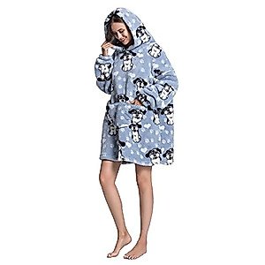Blanket Hoodie Wearable Oversized Hooded Blanket for Adult Women Men Super Soft Comfortable Warm Flannel Sherpa with Giant Pocket Cute Dogs