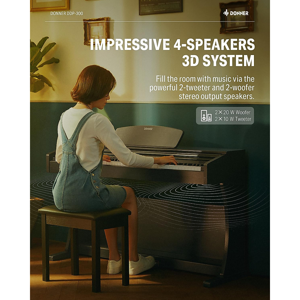 Donner DDP-300 Digital Piano + Black Piano Bench with Storage