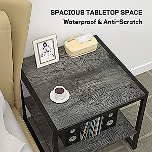 Homieasy End Table, 20 Inch Square Side Table Modern Night Stand with 2-Tier Storage Shelf, Living Room Small Coffee Table, Wood Finish Bedside Table for Bedroom,Black Oak