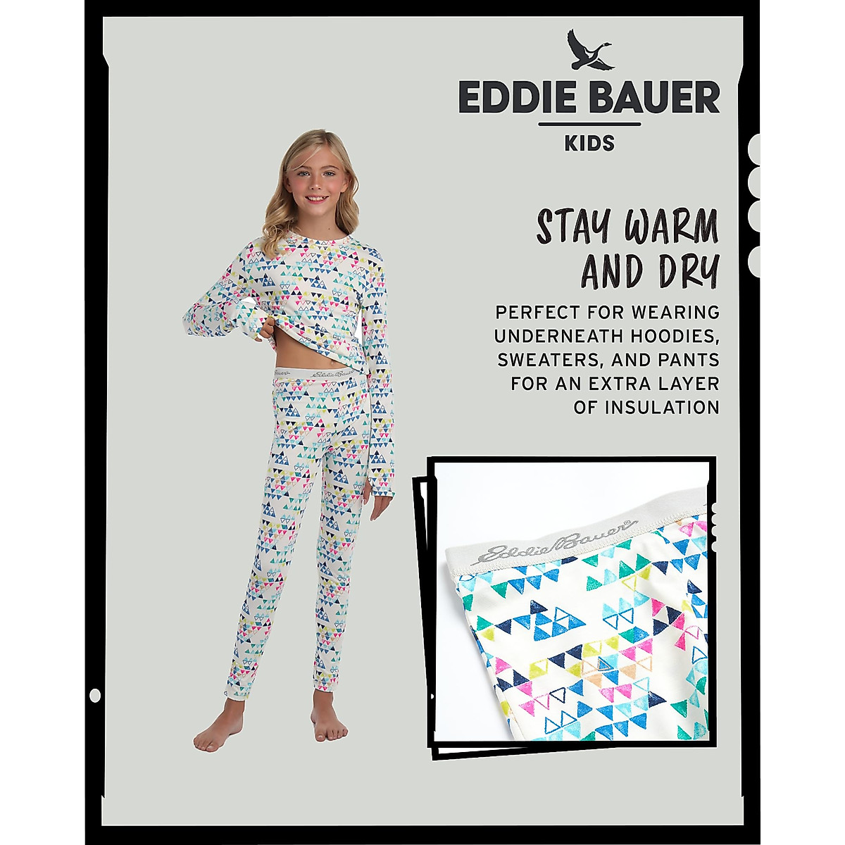 Eddie Bauer Thermal Underwear For Kids - 2 Piece Performance Base Layer Underwear Set For Boys and Girls (5-16), Size 7-8, Egret