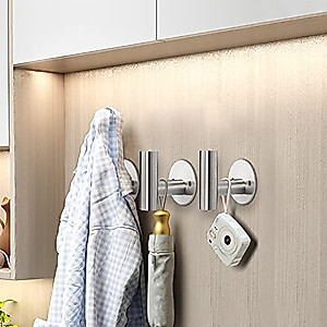 HarJue Bath Towel Hooks, 304 Stainless Steel Robe Towel Hooks Heavy-Duty Waterproof Rustproof Coat Hook for Bathroom and Kitchen- Wall Mounted and Self-Adhesive Installation, 5 Pack (Brushed Nickel)