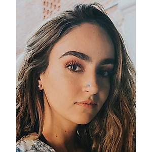 Akeoqi 12Pcs Nose Stud L Shape Nose Rings Cubic Zirconia Butterfly Flower Eye Moon Heart Crown Lightning Piercing Jewelry for Women Men 20G Silver Tone