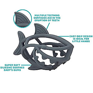 Nuby Chewy Chums All Silicone Soothing Teether, Shark - 3M+