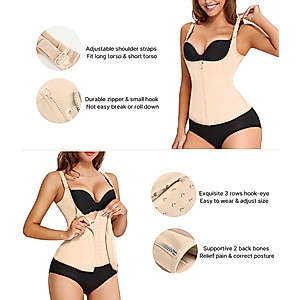 Nebility Women Waist Trainer Corset Zipper Vest Body Shaper Cincher Tank Top with Adjustable Straps (M, Beige)