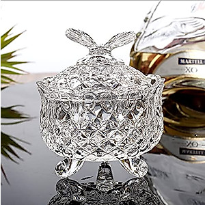 Crystal Candy Dish Small Glass Jar Set with lid Sugar Bowl Cookie Jar Jewelry Dish Container for Home Kitchen Office Bathroom 3 Pcs