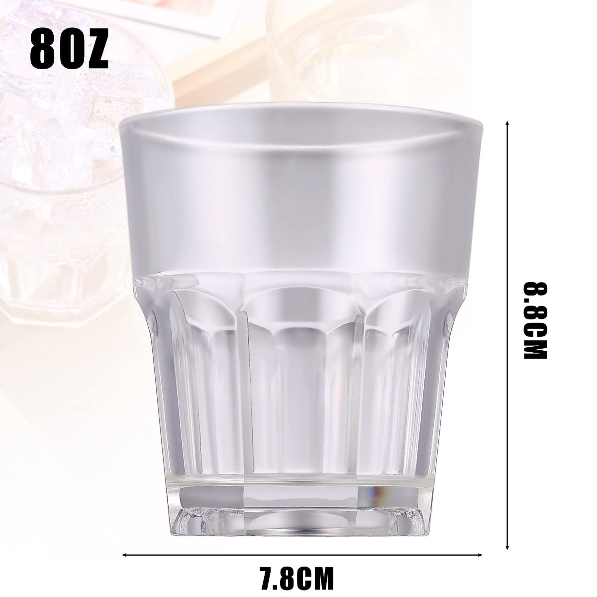 Set of 24 Acrylic Drinking Glasses 8 oz Clear Reusable Water Drinking Cups Stackable Shatterproof Unbreakable Drinking Tumblers Water Glasses for Juice Beverages Drinks Coffee Wine Applications