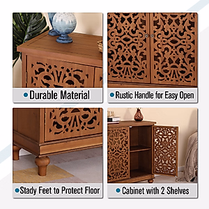 PHI VILLA Accent Cabinet with Doors Storage Cabinet Corner Entryway Living Room Cabinet, Red Brown