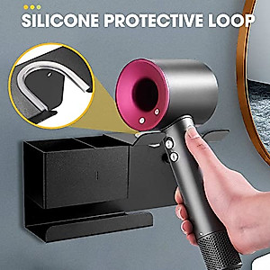 BOJDOPIE Hair Dryer Holder Wall Mounted, Blow Dryer Organizer for Bathroom, Aluminum Alloy Multi-functional Hair Dryer Rack for Dyson Supersonic, Morden Black