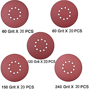 Sackorange 100 PCS 9 Inch 10 Hole Hook and Loop Sanding Discs Set - 60 80 120 150 240 Grits Aluminum Oxide Sander Paper for ‎9" Drywall Sander Wood Furniture Finishing