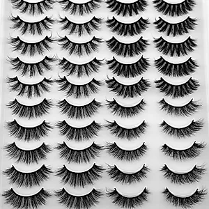 JIMIRE 20 Pairs False Eyelashes 4 Styles Fluffy Eyelashes Pack 3D Volume Faux Mink Lashes Packs